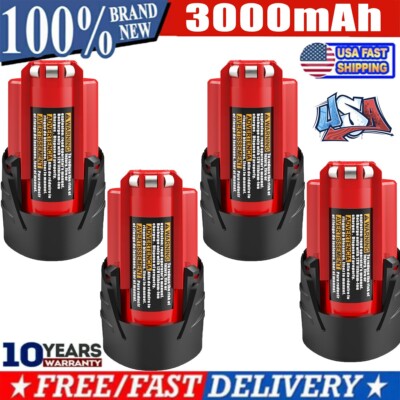 4 PACK 3.0Ah For MILWAUKEE 48-11-2401 12V Lithium Battery 48-11-2420 ...