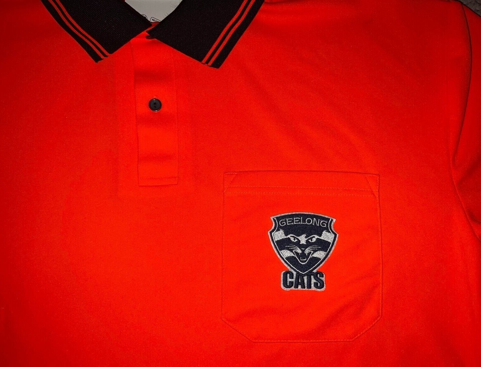 AFL Geelong CATS Mens Workwear Fluro Orange Long Sleeve Hi-vis Polo M ...