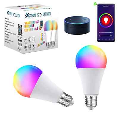 2x Acorn solution B22 Smart LED Light Bulb 10W WiFi RGB Colour Changing ...