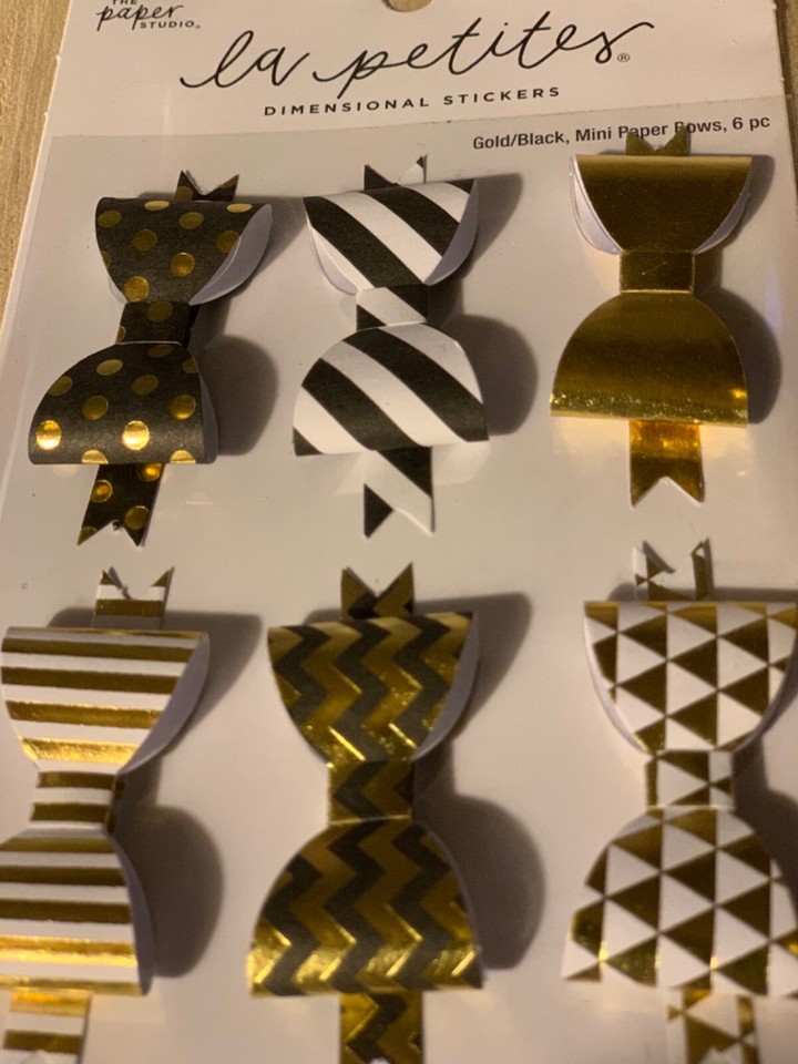 THE PAPER STUDIO LA PETITES STICKERS 3D BOWS GOLD BLACK MINI PAPER FOIL ...