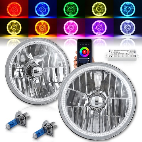 7" Bluetooth Cell Phone RGB SMD Multi Color LED Halo Headlight For Jeep ...