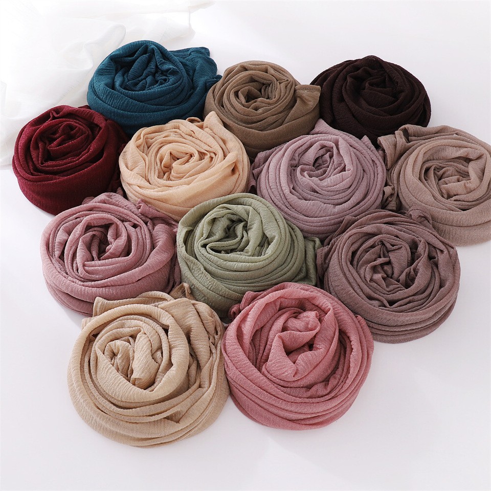 Solid Color Scarves Wrinkled Headscarves Shawls and Wraps Jersey Ladies ...