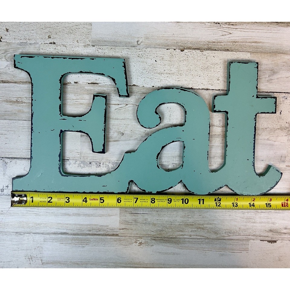 Wooden “EAT” Sign Wall Decor Kitchen Wall Hanging Turquoise & Black 14 ...