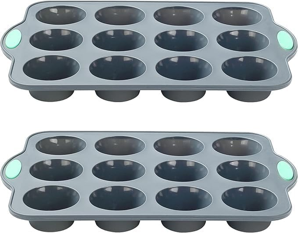 2 Pcs Silicone 12-Cup Baking Cups Muffin Pan with Handle 30X20.5X2.5Cm ...