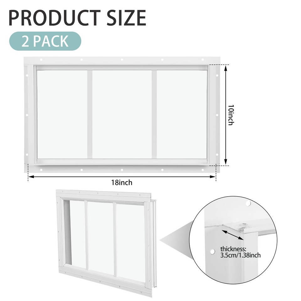 2Pack 10x 18 White Flush Mount Shed Window with Tempered Glass ...