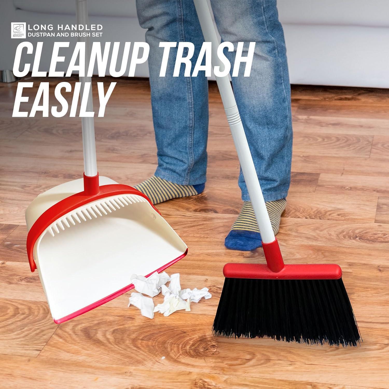 Long Handled Dustpan and Brush Set Broom Sweeper Strong Metal Handle ...