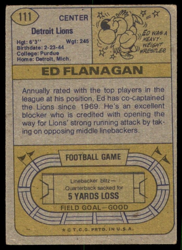 1974 Topps Ed Flanagan Detroit Lions #111 EX | eBay