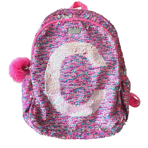JUSTICE Girl's Backpack Letter Initial "C" Pink Sequin Glitter w/ Fuzzy ...