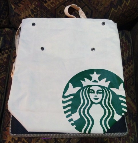 STARBUCKS BACKPACK BAG/PURSE/TOTE/ DAYPACK WHITE W/ CREAM STRAPS, LARGE ...