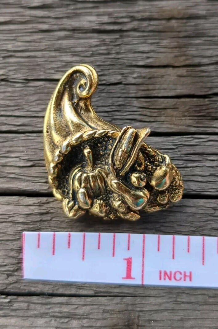Cornucopia Thanksgiving Pin Lapel Brooch Gold Tone Horn Of Plenty ...