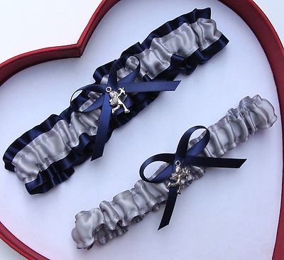 NEW Gorgeous Silver Navy Wedding Garter Prom Cupid GetTheGoodStuff A+ ...