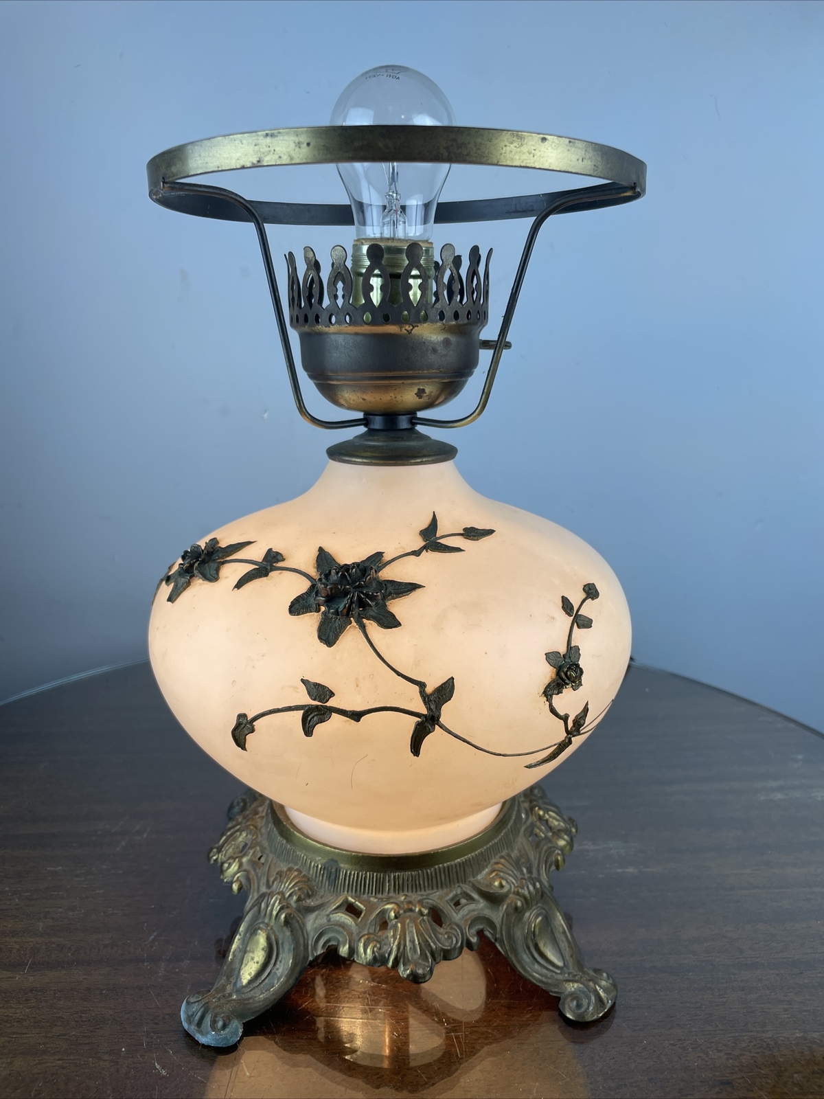 Vintage Falkenstein Hurricane Lamp Base Applied Bronze Roses GWTW | eBay