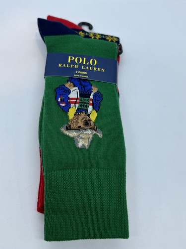2 Pair Polo Bear Ralph Lauren Mens Sun Valley Cowboy Bear Dress Socks ...