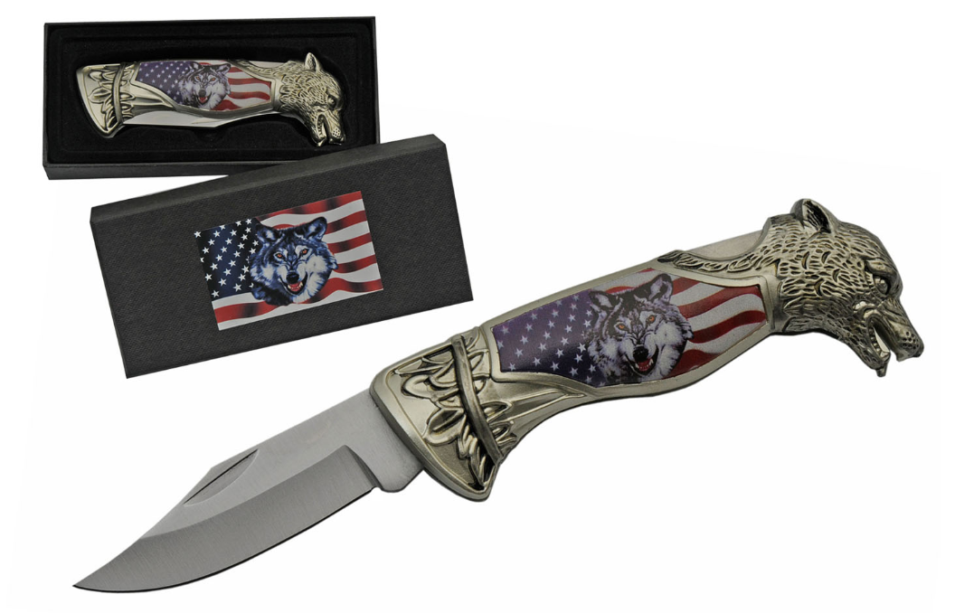 SZCO 211470-wf American Wolf Lockback Folding Knife Pocket Folder for ...