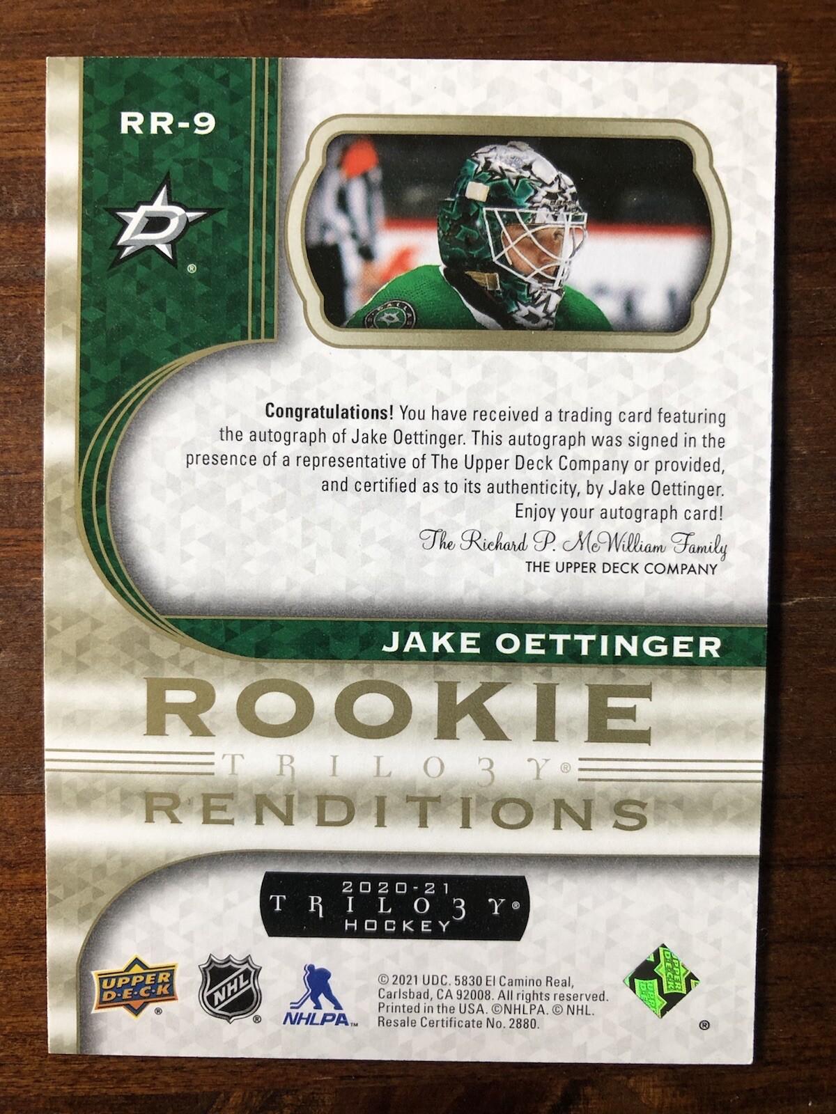 JAKE OETTINGER AUTO 2020-21 UD Trilogy Rookie Renditions 20/21 Upper ...