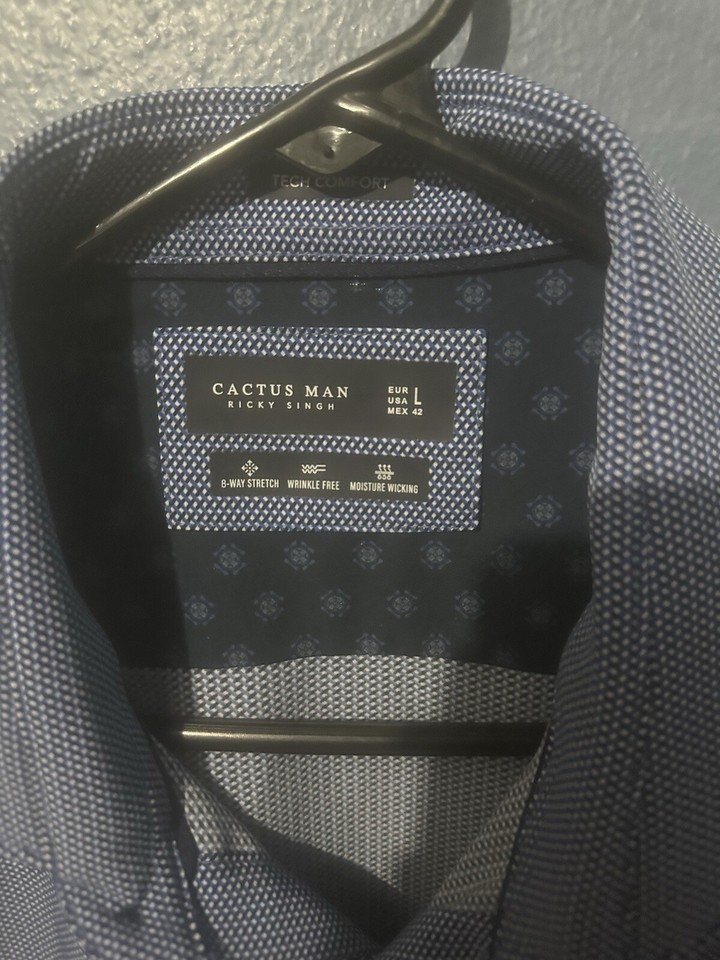 Cactus Man Ricky Singh Shirt Mens L Dress Long Sleeve Flip Cuff Dots ...
