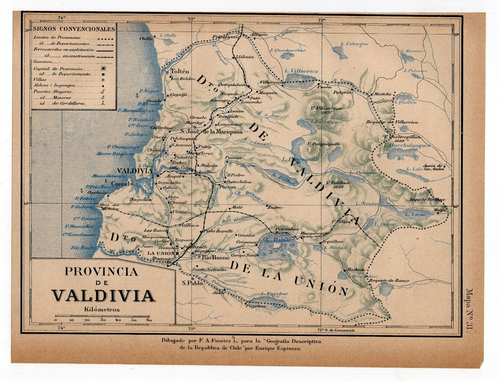 CHILE 1900's old map Provincia de Valdivia 17x24 cms | eBay