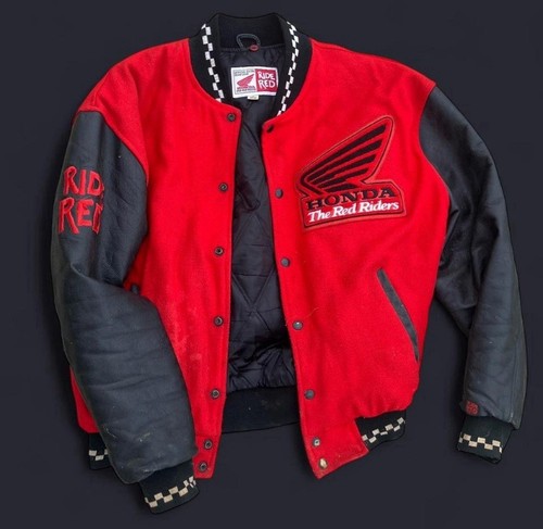 Vtg Honda Red Riders Ride Red Embroidered Varsity Leather Jacket Size ...