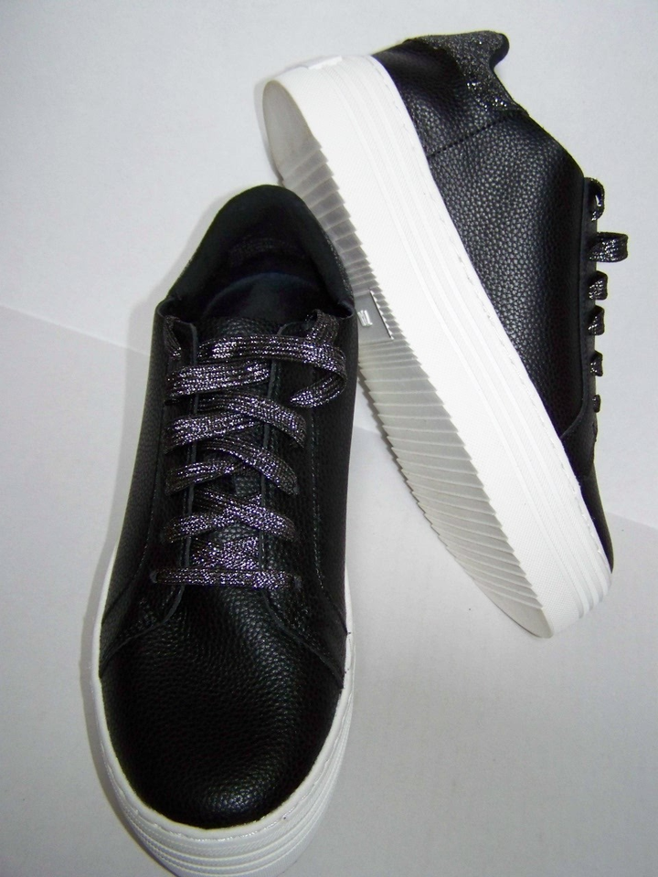 NEW! Joy Mangano Performance Black Leather Platform Sneakers Women's ...