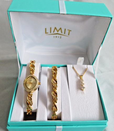 Ladies Gold Tone Gift Set inc Watch , Bracelet, & Necklace By Limit ...