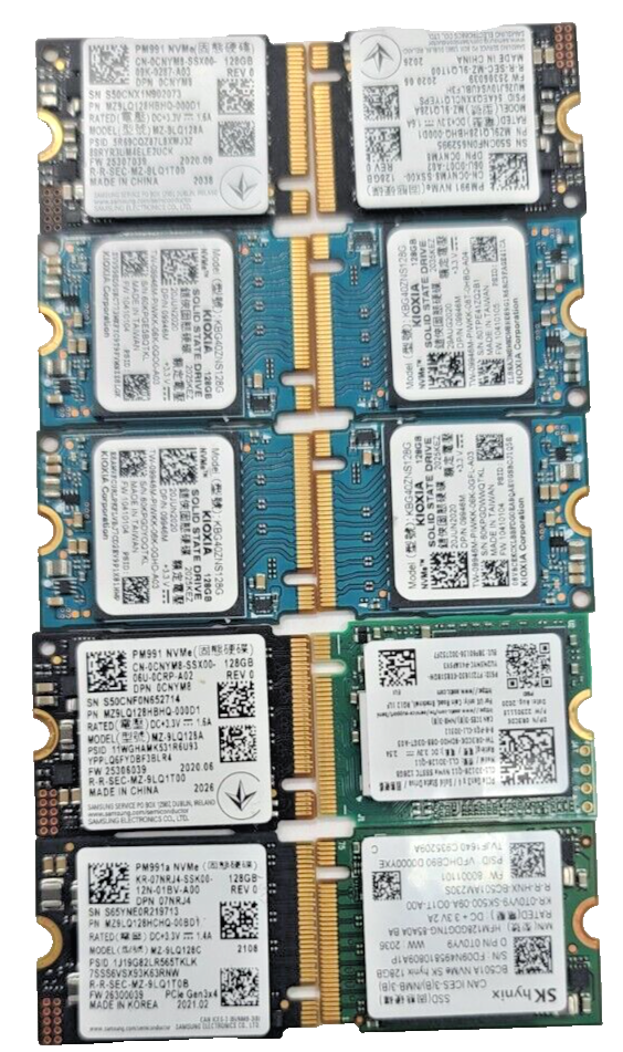 Lot of 10 Solid State Drive 128GB Size 2230 NVMe M.2 SSD Mixed Brands M ...