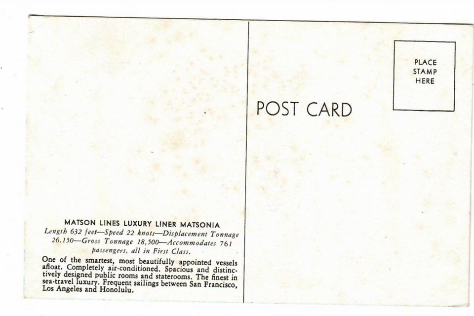 MATSONIA (1932) -- Matson Line (later MONTEREY 1956) | eBay