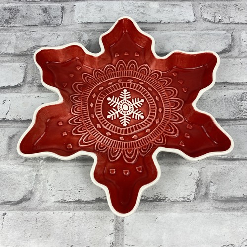 Hallmark Holiday Ceramic Snowflake Serving Dish Red White Candy Plate ...