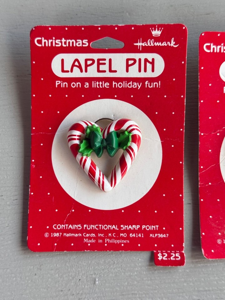 Lot of 2 Vintage Hallmark Candy Cane Heart Lapel Pins Christmas 1987 ...