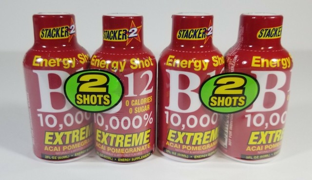 Stacker B12 Energy Shot Acai Pomegranate Extreme 2oz Supplement for ...