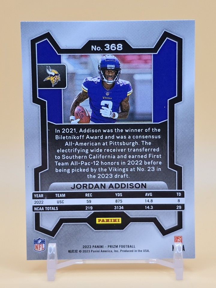 2023 Panini Prizm Jordan Addison Rookie Card RC #368 Vikings ROOKIE ...