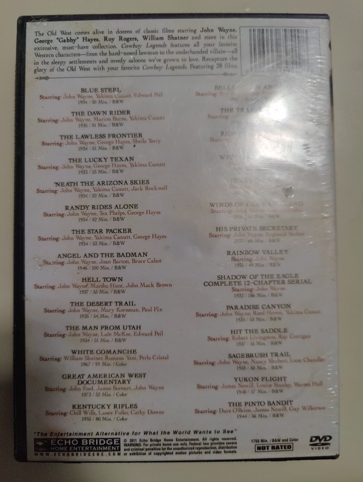 Cowboy Legends; 28 Movies (DVD 2011) John Wayne, Yakima Cannot, Roy ...