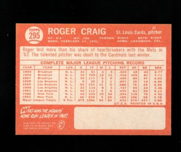 1964 Topps # 295 Roger Craig NM-MT | eBay