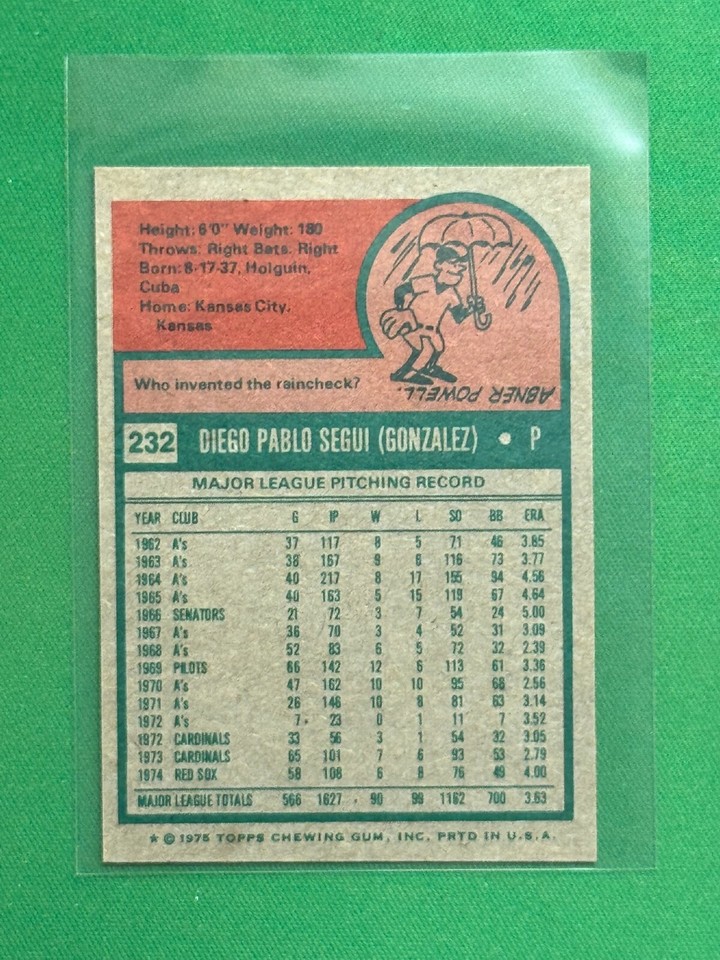1975 Topps Mini Baseball #232 Diego Segui | eBay