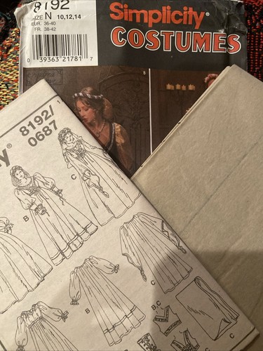 Medieval Dress Sewing Pattern sz 10-14 Wedding Gown Simplicity 8192 ...