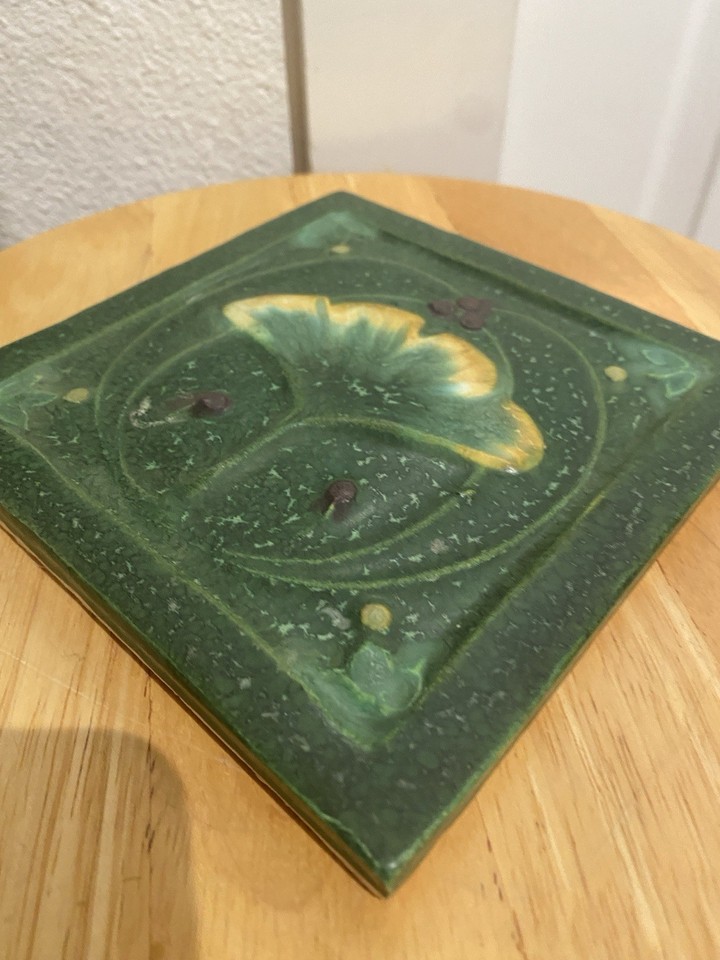 EPHRAIM FAIENCE ART POTTERY TILE MAIDENHAIR GINKGO 5 X 5 TILE HANDMADE ...