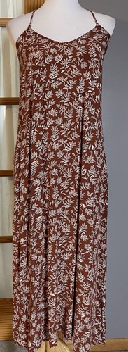Women’s Floral Maxi Dress M Rustic Brown Spaghetti Strap Cottage ...