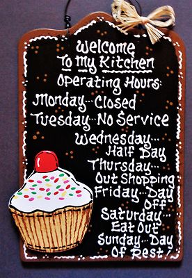 CUPCAKE OVERLAY Kitchen Operating Hours SIGN Plaque Wood Wall Country ...