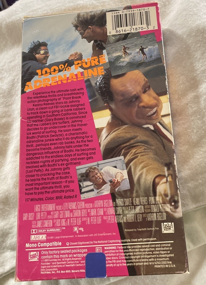 Point Break (VHS, 1991) Patrick Swayze Keanu Reeves 86162187032| eBay