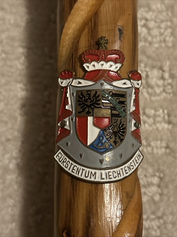 Vtg German Walking Stick Hiking Cane W 21 Metal Medallions Badges | eBay