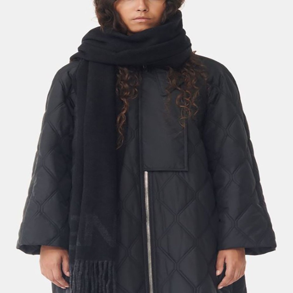 Ganni Logo Fringe Scarf Black stamp: A3905 099 121708623 | eBay Australia
