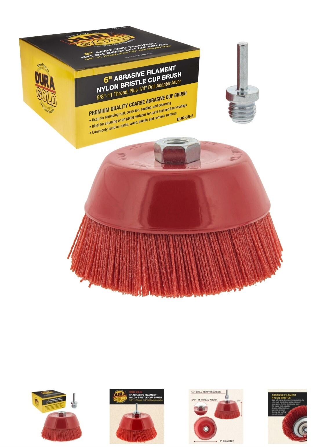 6" Abrasive Filament Nylon Bristle Cup Brush, Sanding Scuffing, 5/8 ...