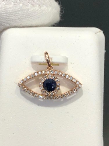 14k Rose Gold & Diamonds Genuine Blue Sapphire Eye Halo Good Luck ...