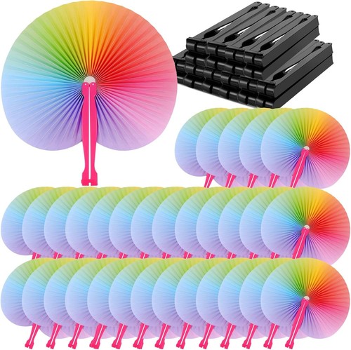 150 Pcs Rainbow Hand Fans Set, Handheld Paper Fan, Rainbow Decorative ...