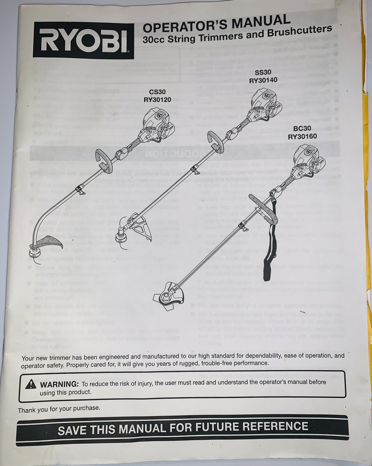 Ryobi Operator’s Manual - 30cc String Trimmers and Brushcutters | eBay