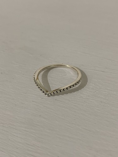 PANDORA Silver Beaded Wishbone Ring Size 52 - 196315 Authentic Ale 925 ...