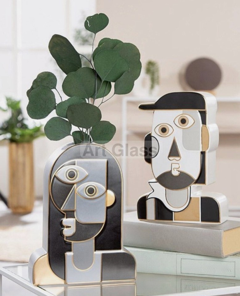 X LARGE Italian Ceramic Abstract Facial Vase Striking Superb Example ...