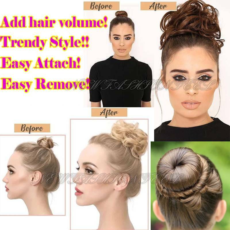 Russian 100% Real Human Hair Messy Bun Updo Style Extensions Brown ...