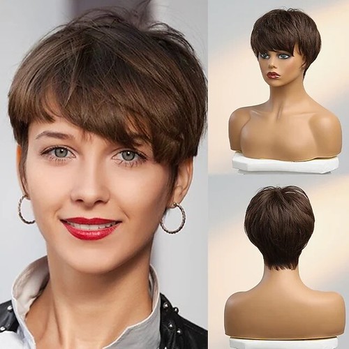 8 Colors Women Pixie Cut Human Hair Wig Short Haircut Brazilian Hair ...