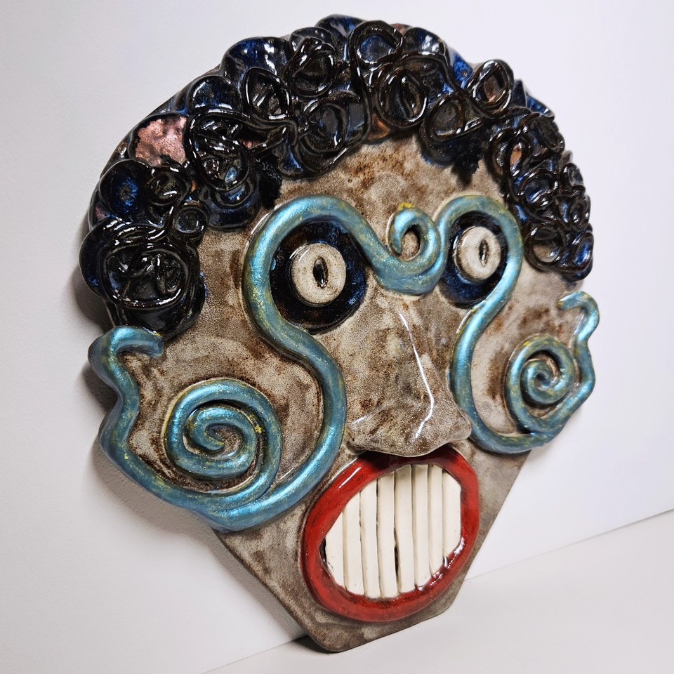 Handmade Unique Ceramic Folk Art Pottery Face Mask Wall Decor Sculpture ...