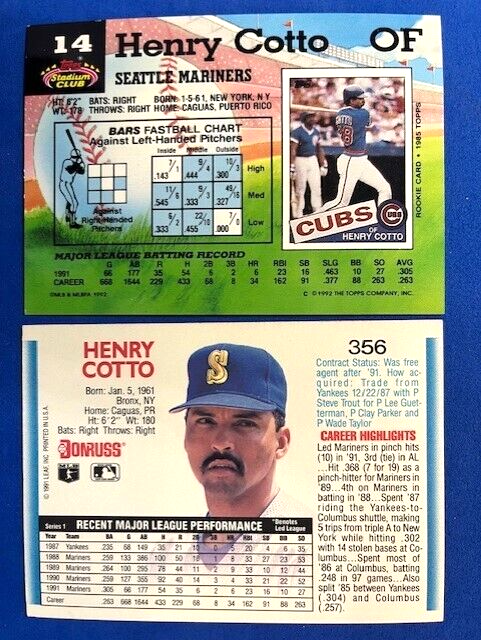 MLB - Henry Cotto 1992 Topps Stadium Club & 1992 Donruss Baseball ...